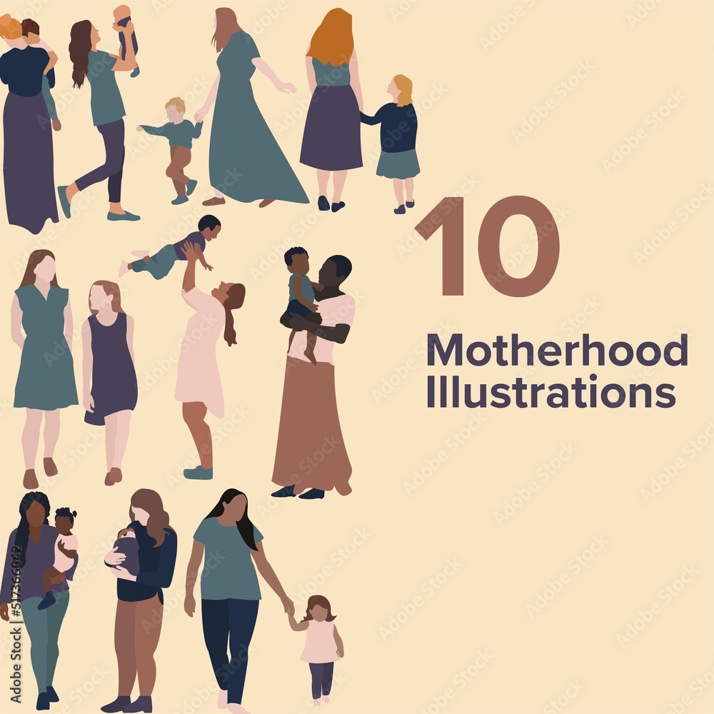 Motherhood vector drawings, mother and child illustrations Stock Vector ...
