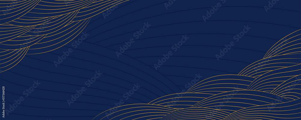Traditional Asian abstract background with wavy lines, gold and blue ...