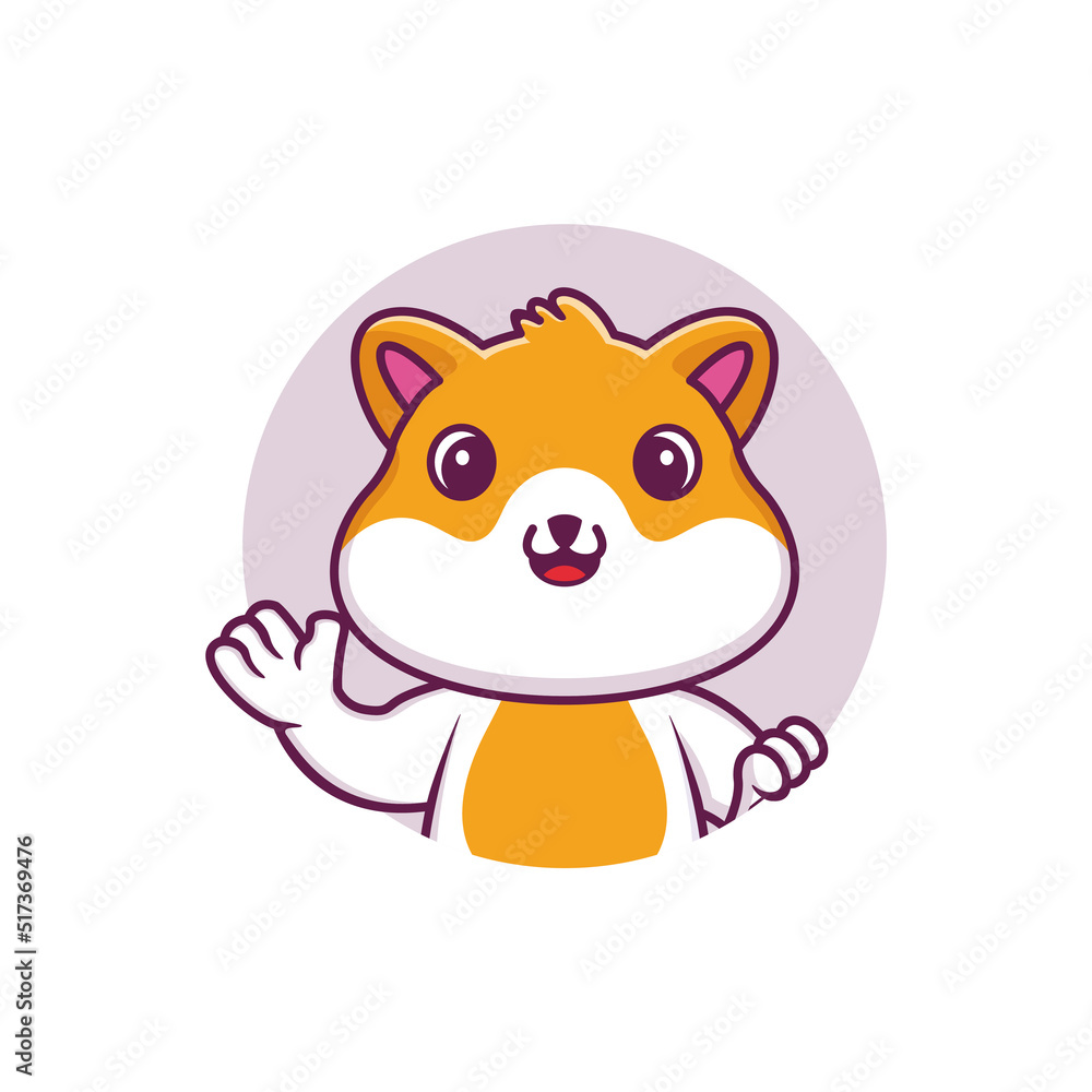 Cute hamster waving in round frame cartoon vector icon illustration ...