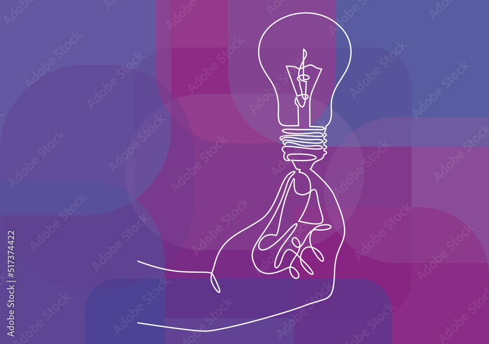 Continuous one line drawing idea and creativity symbol with lamp and ...