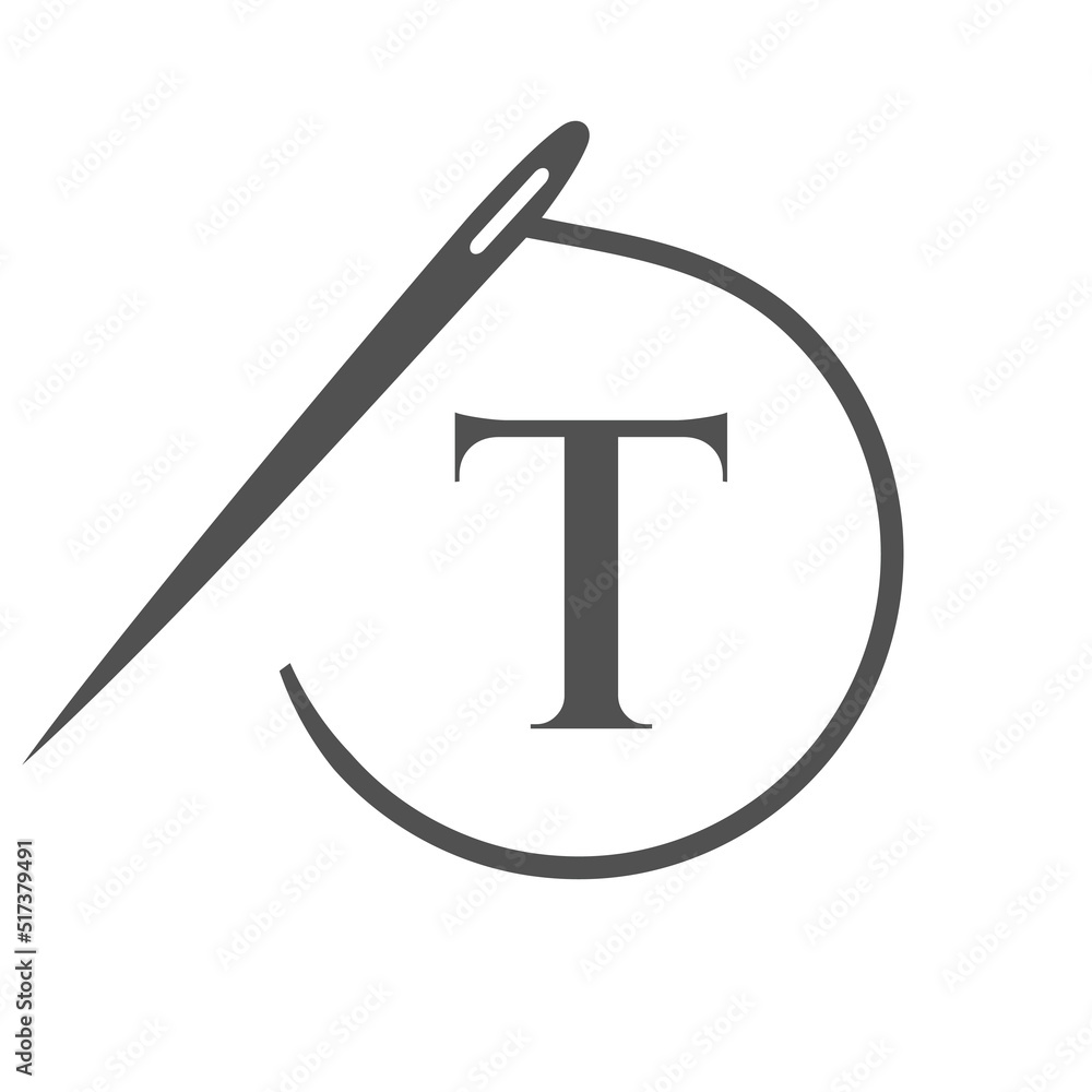Letter T Tailor Logo, Needle and Thread Logotype for Garment, Embroider ...