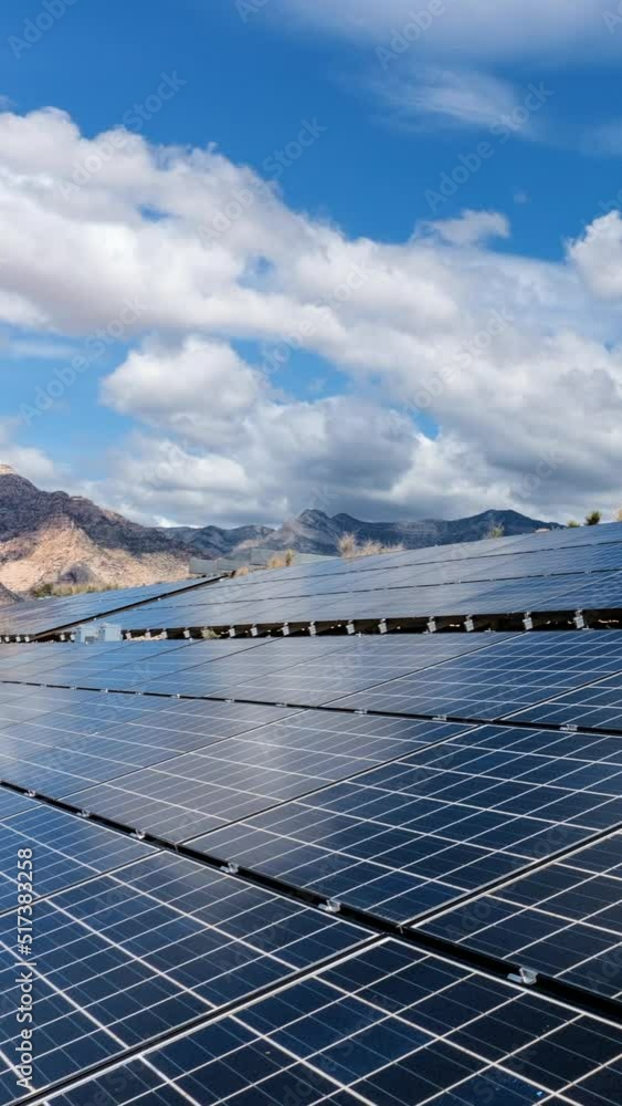 Solar panels with Mojave desert clouds time lapse at Red Rock Canyon ...