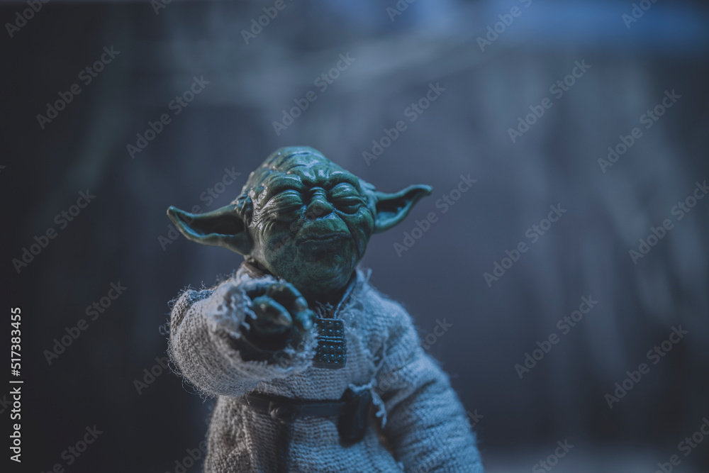 NEW YORK USA, JULY 18 2022: Star Wars scene with Jedi master Yoda ...