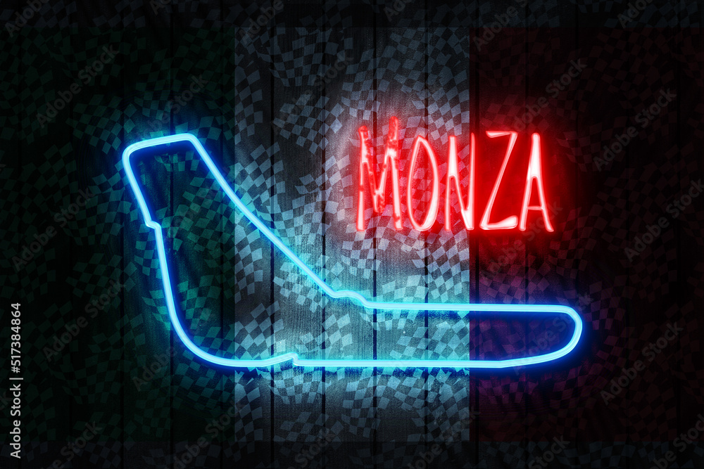 Monza neon sign on a dark wooden wall, 3D illustration Stock ...