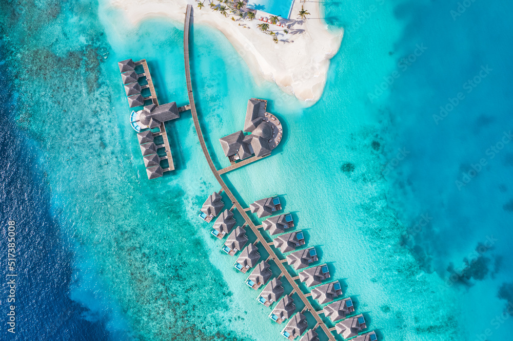 Photo & Art Print Aerial view of Maldives island, luxury travel water ...