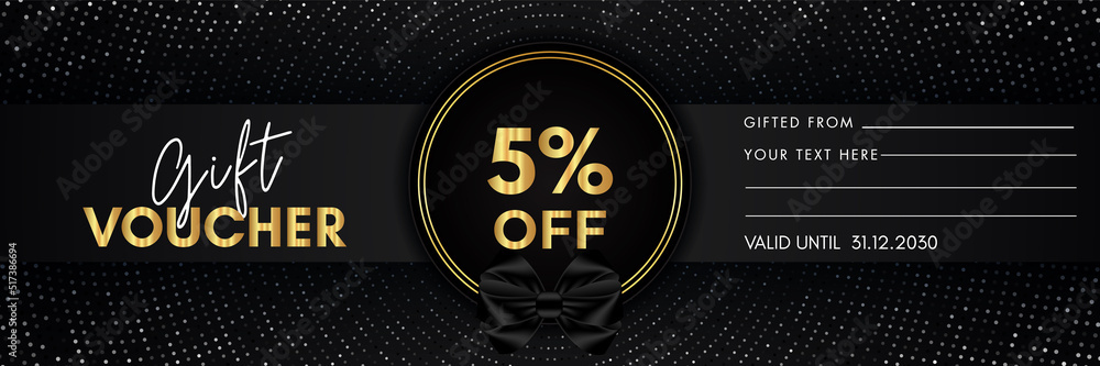 5 percent off gift voucher template design with gold circle frame and ...