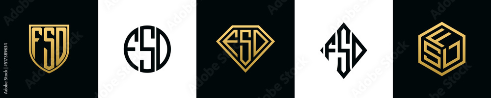 Initial letters FSD logo designs Bundle. This collection incorporated ...