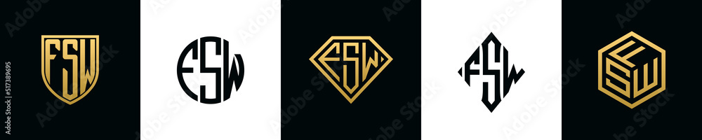 Initial letters FSW logo designs Bundle. This collection incorporated ...