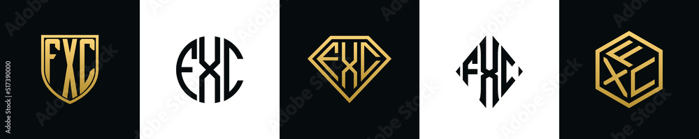Initial letters FXC logo designs Bundle. This collection incorporated ...