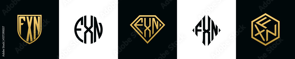 Initial letters FXN logo designs Bundle. This collection incorporated ...