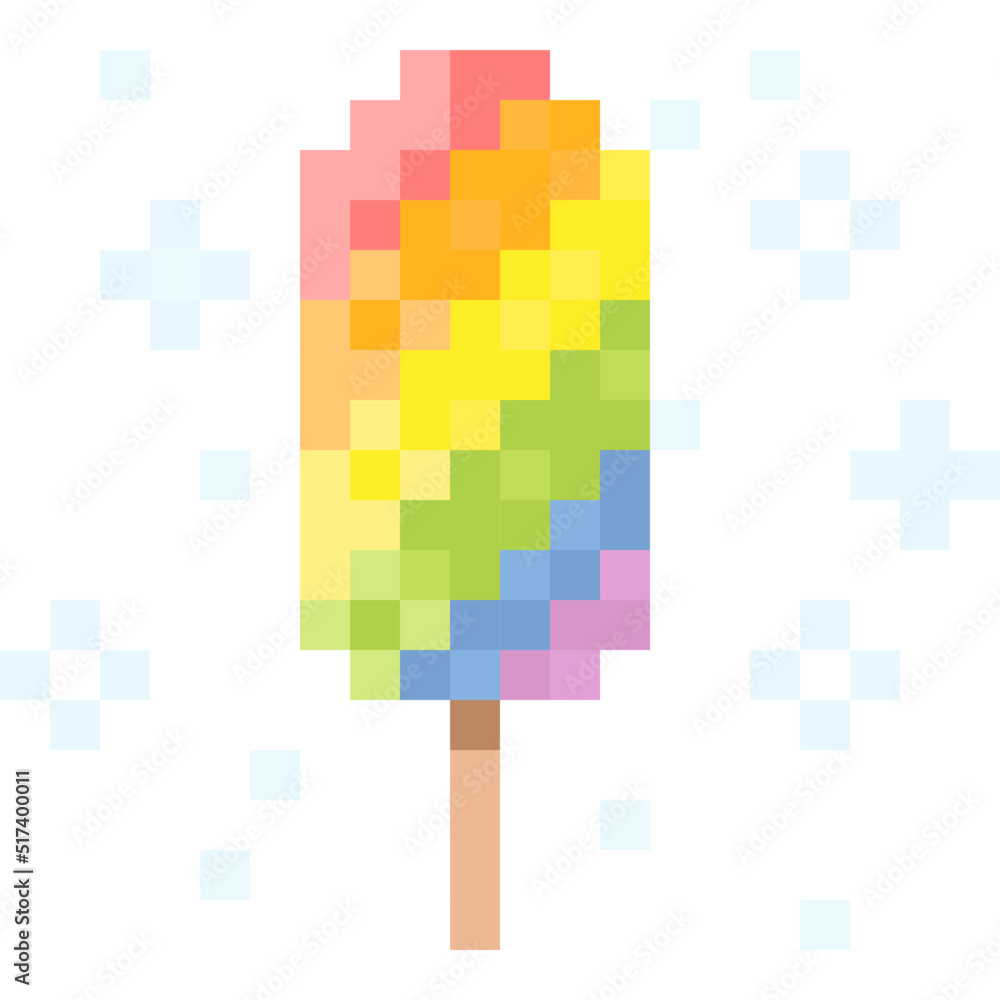 Rainbow ice cream stick pixel art. Vector illustration. Stock Vector ...