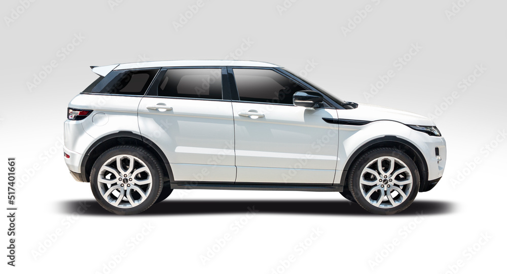 Range Rover Evoque SUV car side view isolated on white background, 5 ...