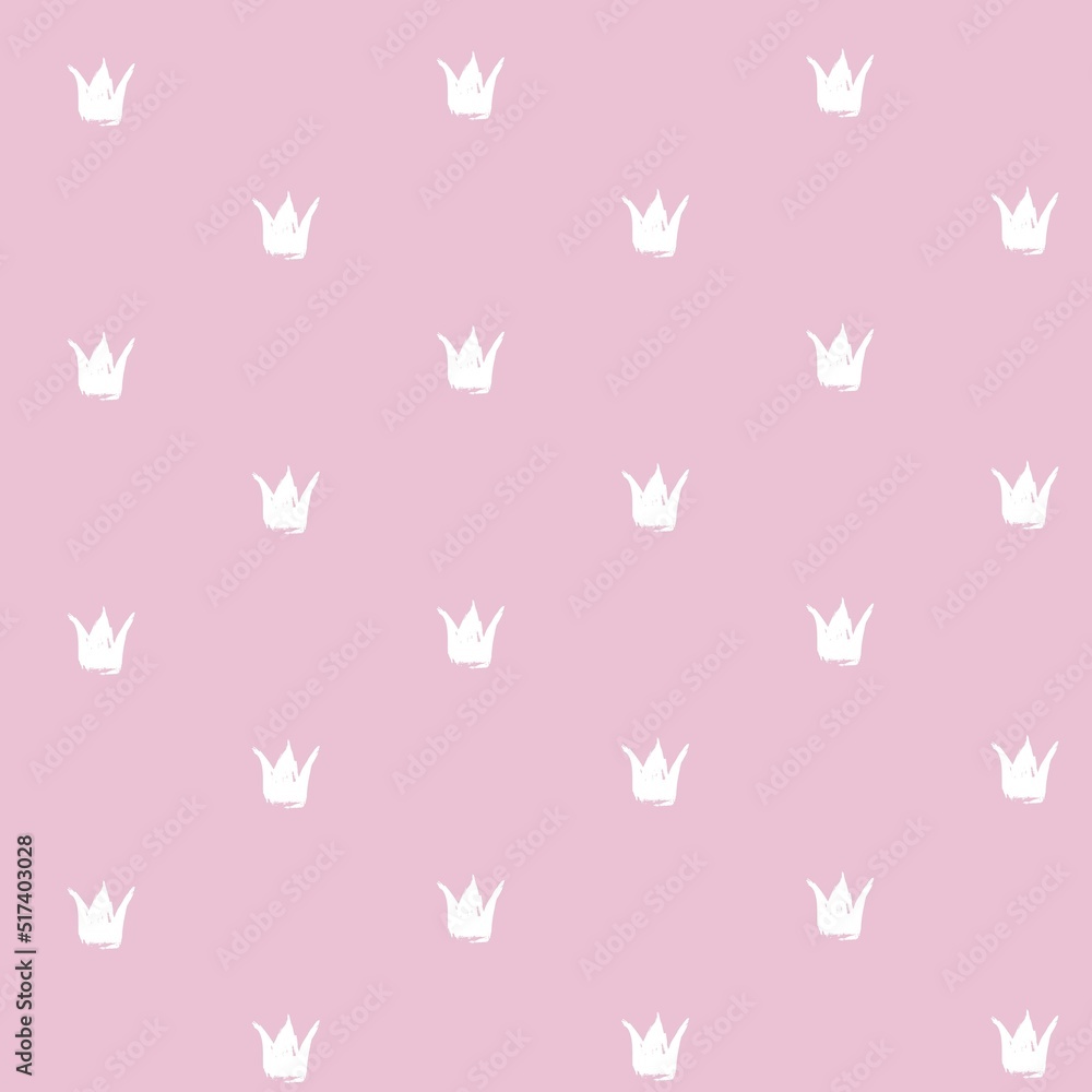 Seamless pattern from white crown texture strokes thick pain on a pink ...