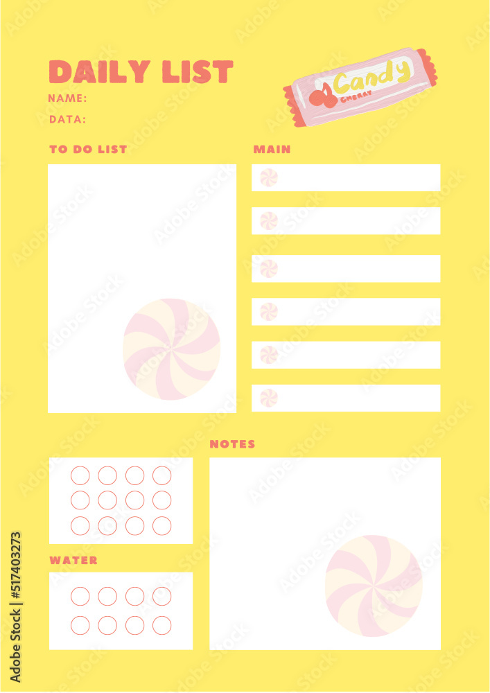 Cute yellow doodle daily planner. Daily note planners. Weekly schedule ...