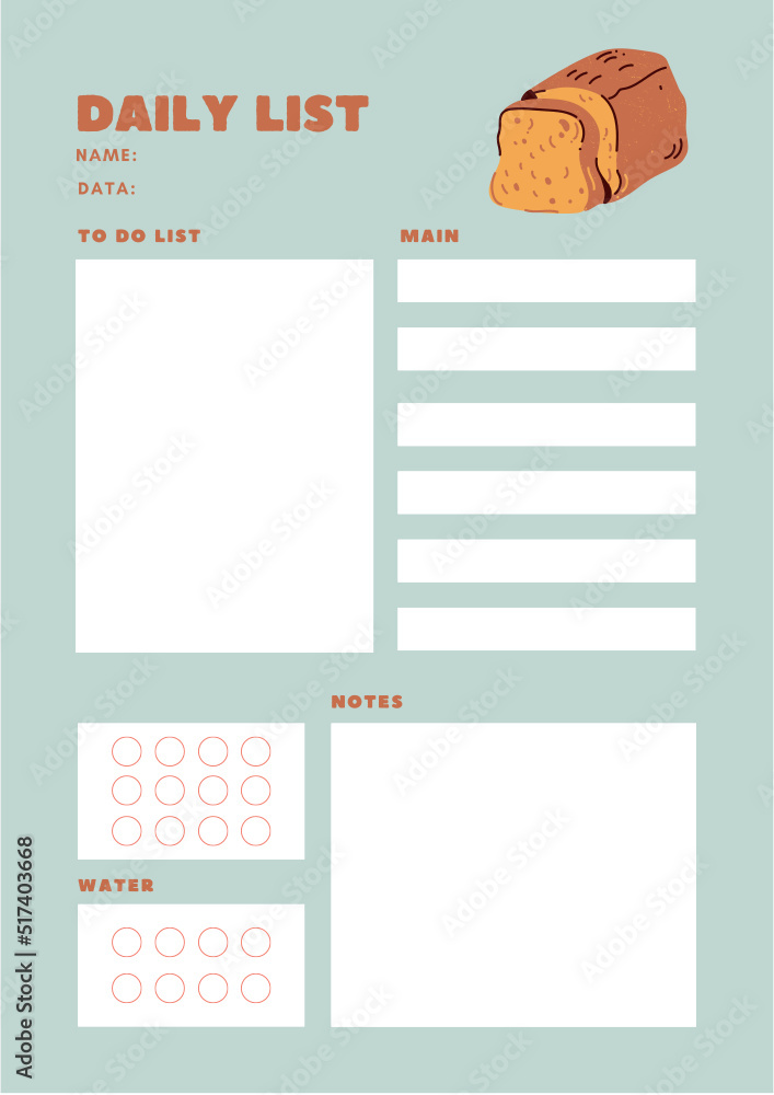 Cute green doodle daily planner. Daily note planners kitchen. Weekly ...