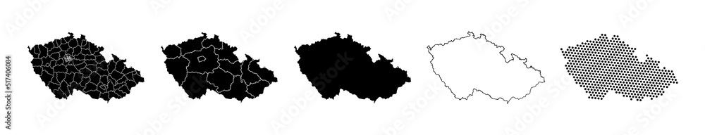 Czech Republic map set with administrative regions, municipalities ...