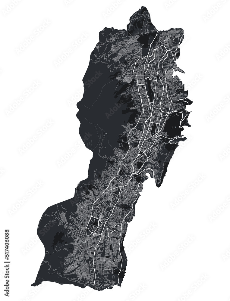 Quito vector map. Detailed black map of Quito city poster with streets ...