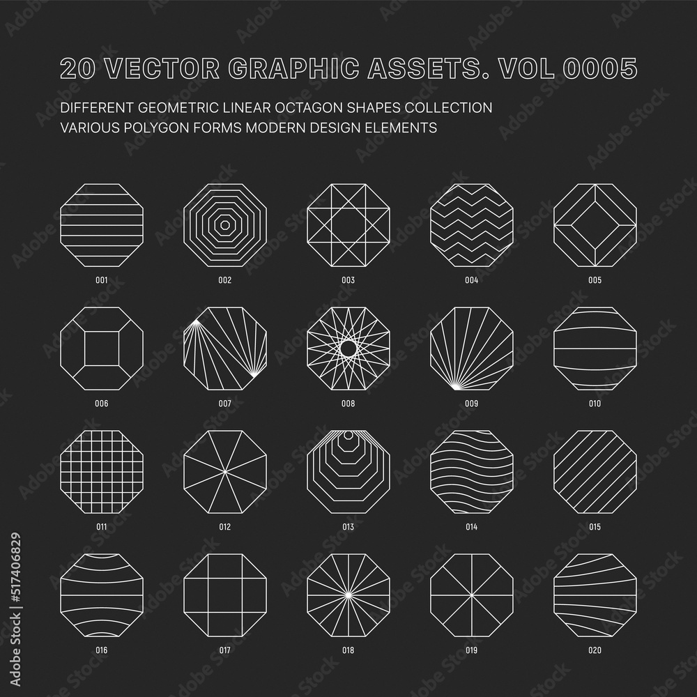 Vector Graphic Assets Various Outline Geometric Octagon Shapes ...