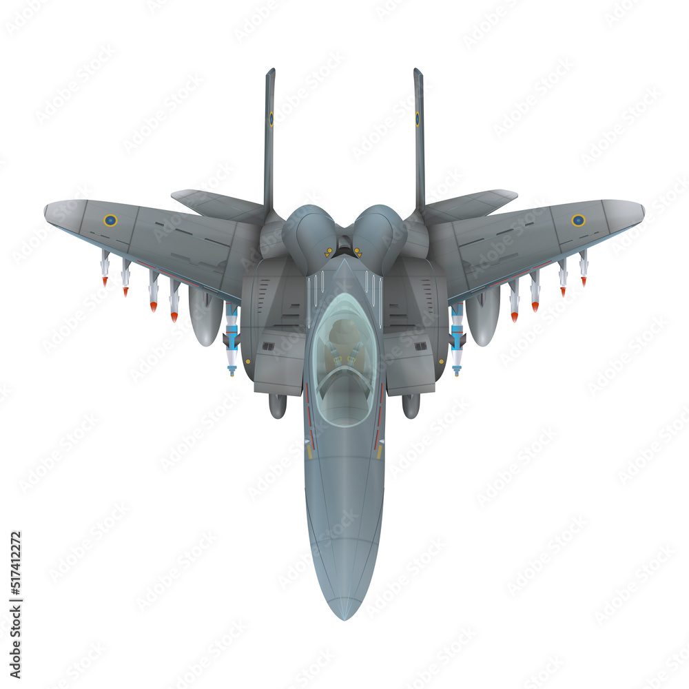 Combat aircraft with missiles. Top view of air force airplane ...