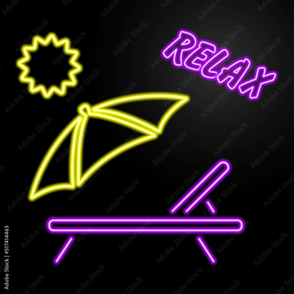 relax beach neon sign, modern glowing banner design, colorful modern ...
