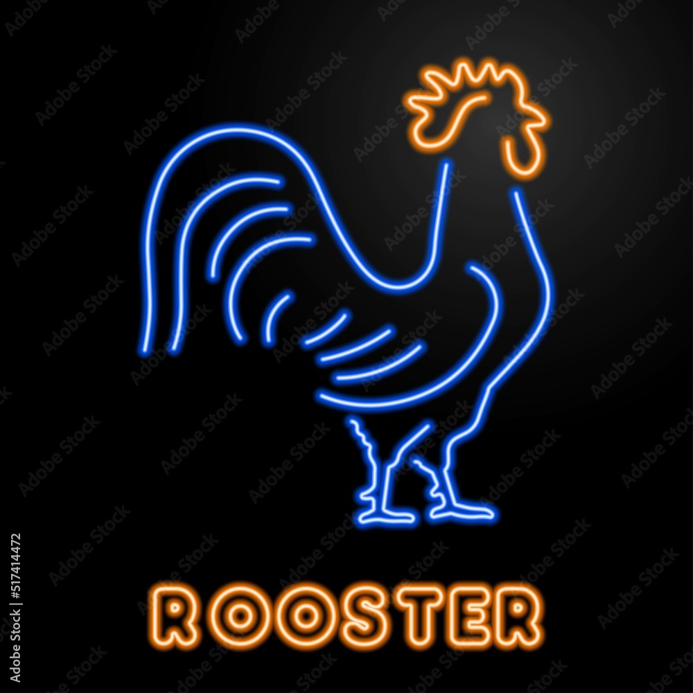 rooster neon sign, modern glowing banner design, colorful modern design ...