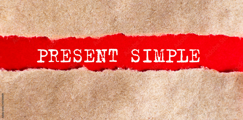PRESENT SIMPLE word written under torn paper, business concept Stock ...