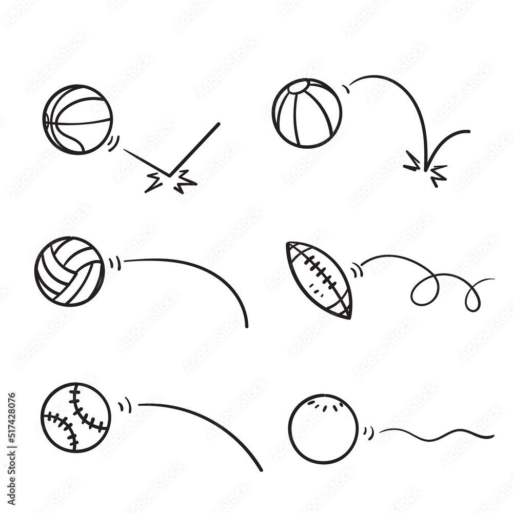 hand drawn doodle sport ball bounce collection illustration vector ...
