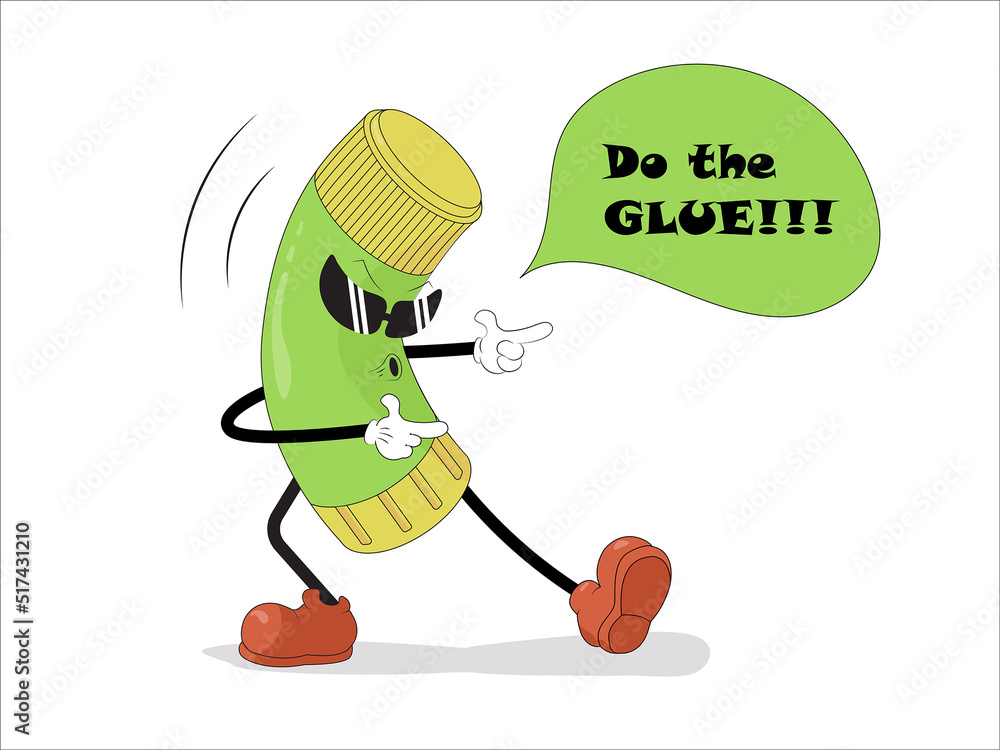 30s cartoon illustration of green glue stick ready for school Stock ...