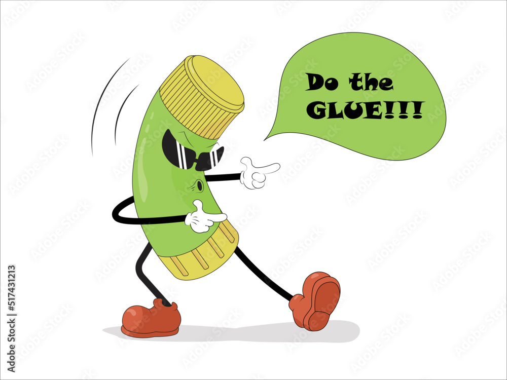 30s cartoon illustration of green glue stick ready for school Stock ...