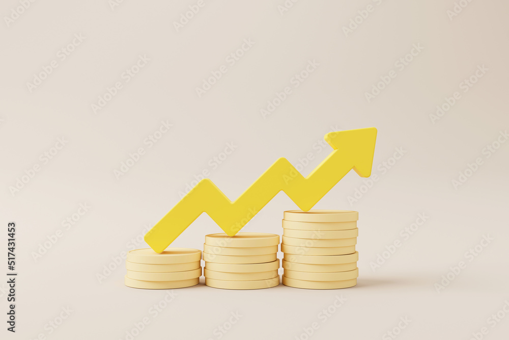 Coins stack growthing meaning increase money value with arrow sign ...
