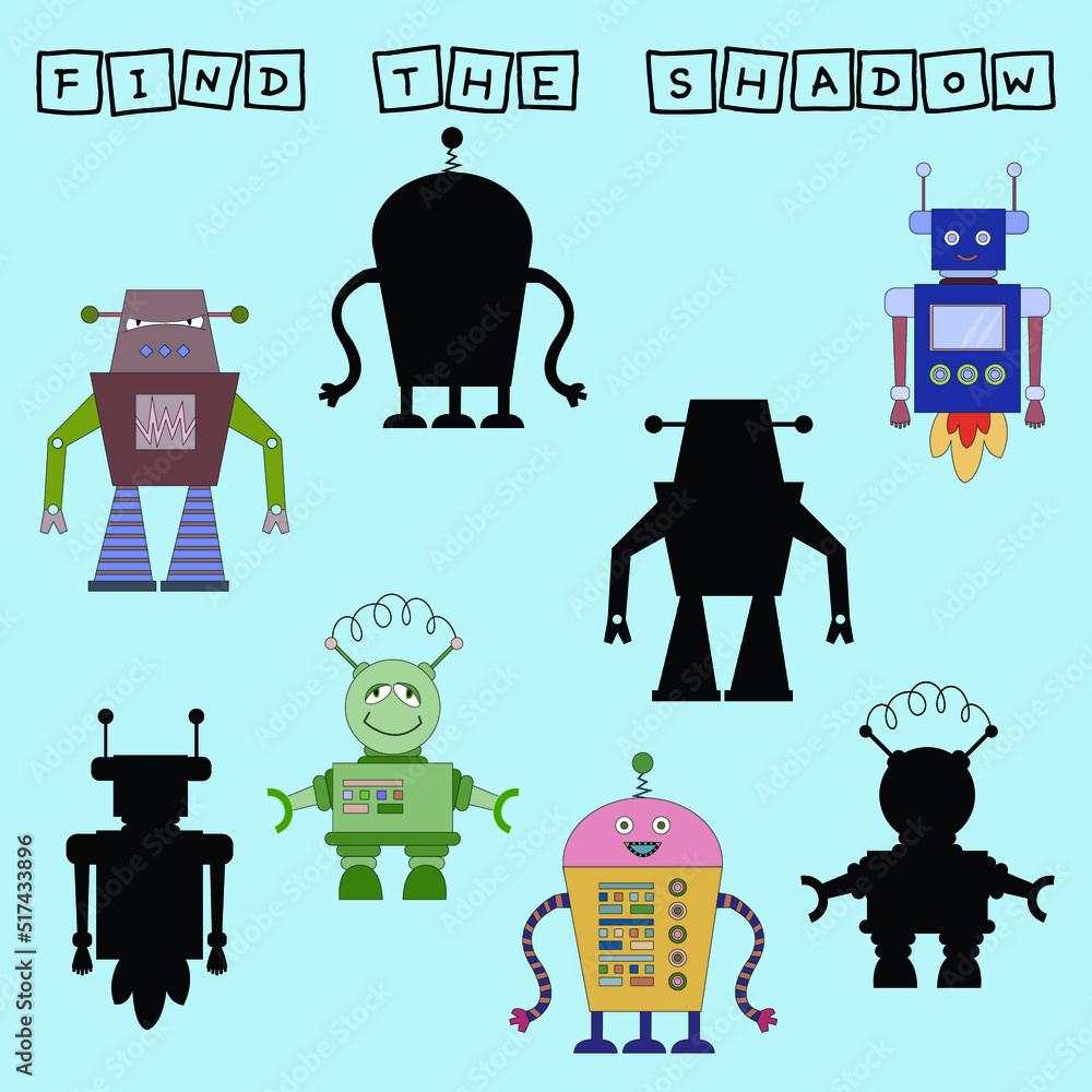 Find a pair or shadow game with robots. Worksheet for preschool kids ...
