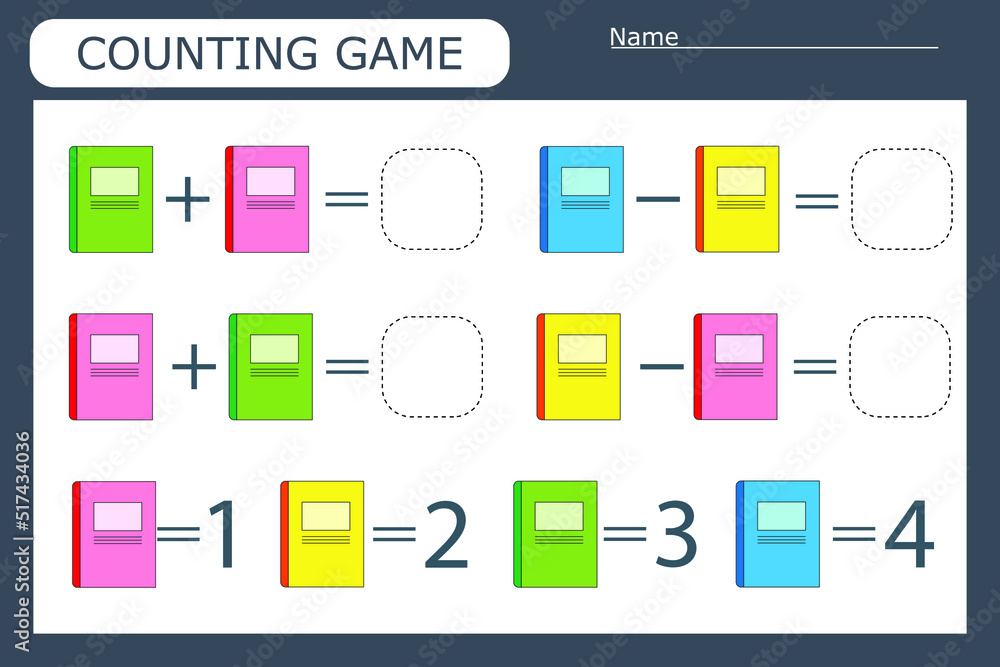 counting game with school supplies, notebooks. Preschool worksheet ...