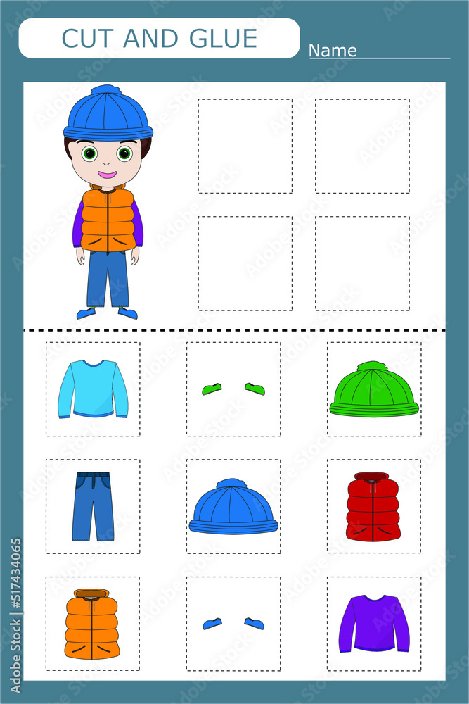 worksheet vector design, the task is to cut and paste the clothes from ...