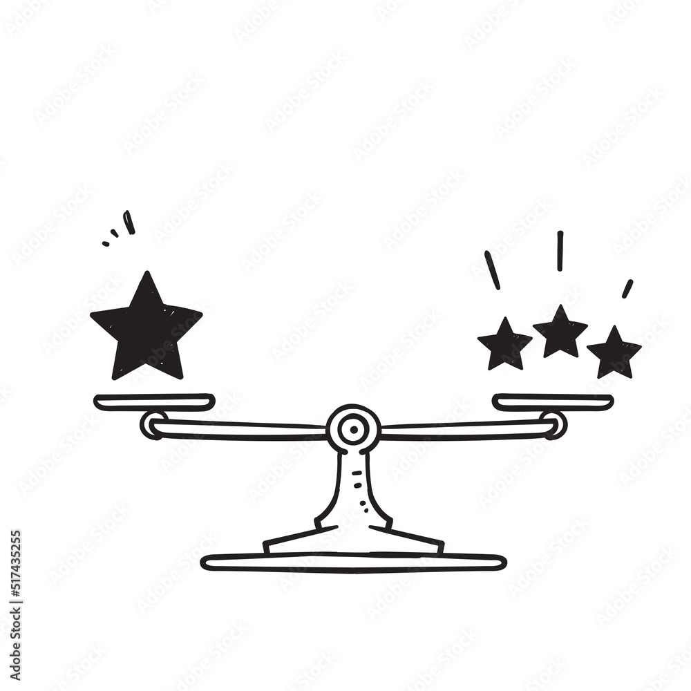 hand drawn doodle star comparison symbol for quality vs quantity sign ...