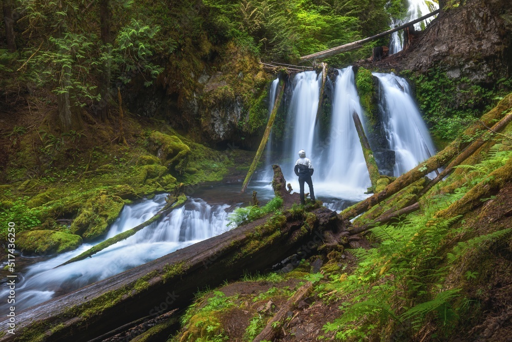 Waterfall mountain view close up. Mountain river waterfall landscape ...