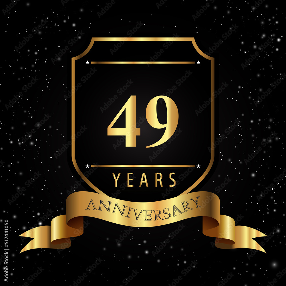 49 Years Golden Anniversary Logo with Golden Shield and Ribbon Isolated ...