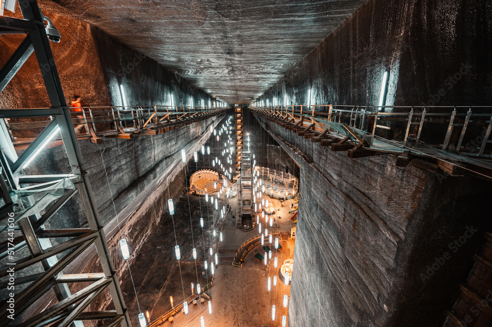 Underground theme park in big salt mine Salina Turda, Turda in Romania ...