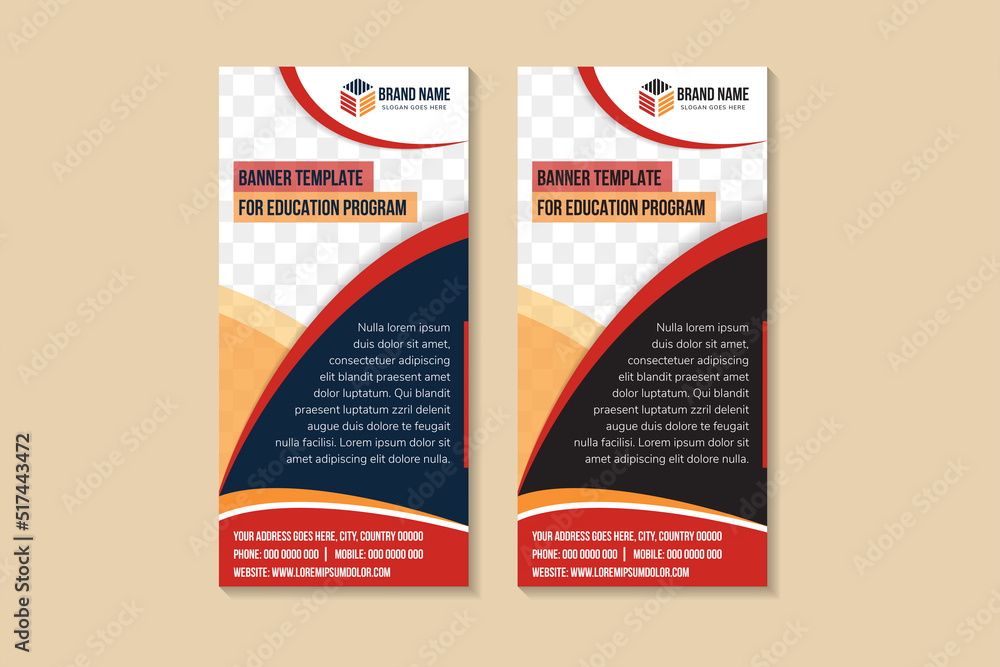 roll up banners template design with headline is education program ...