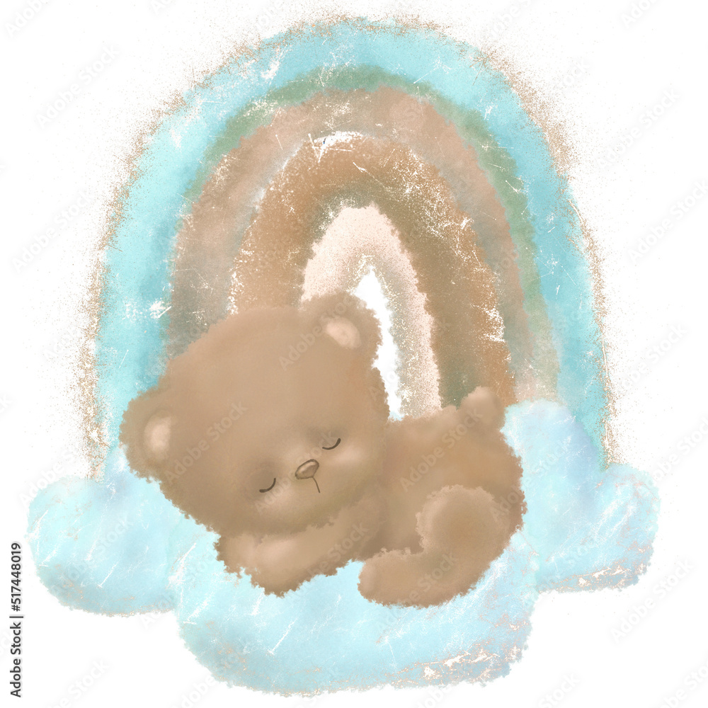 Cute bear illustration with blue moon stars glitter Stock Illustration ...