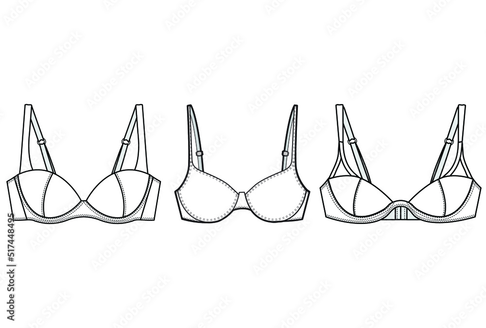 Sets of Bra, Push Up Bra, Half Cup Bra Fashion Illustration, Vector ...