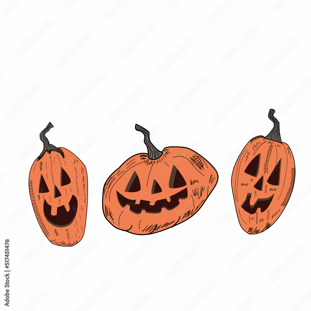 Set of halloween pumpkins, funny faces. Autumn holidays. Stock Vector ...
