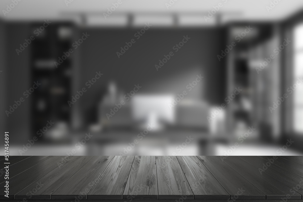 Wooden desk on blurred background of ceo room interior. Mockup Stock ...