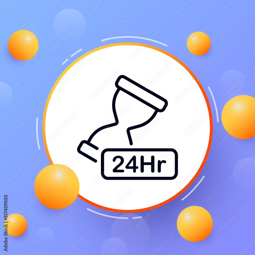 24 hours line icon. Hourglass, around the clock, time management, help ...