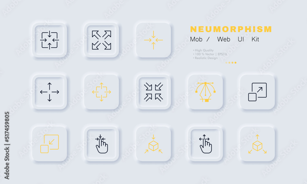 Zoom in and out arrows set icon. Minimize window, player, scale ...