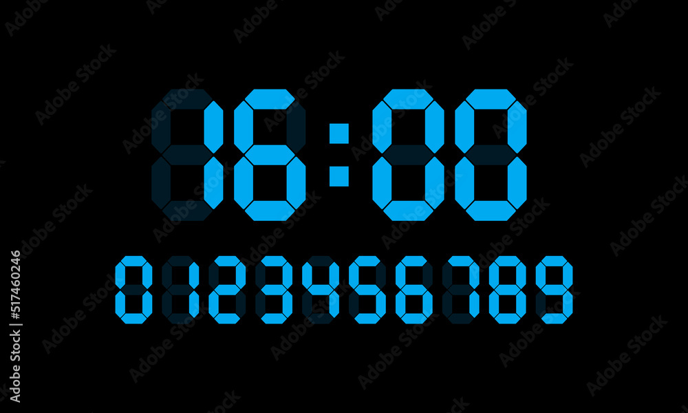Digital watch with 4 pm vector illustration. 16, sixteen, four ...