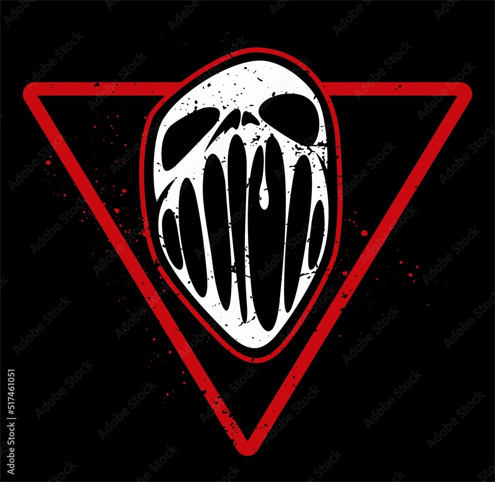 Vector screaming skull face image with the red triangle, on black ...
