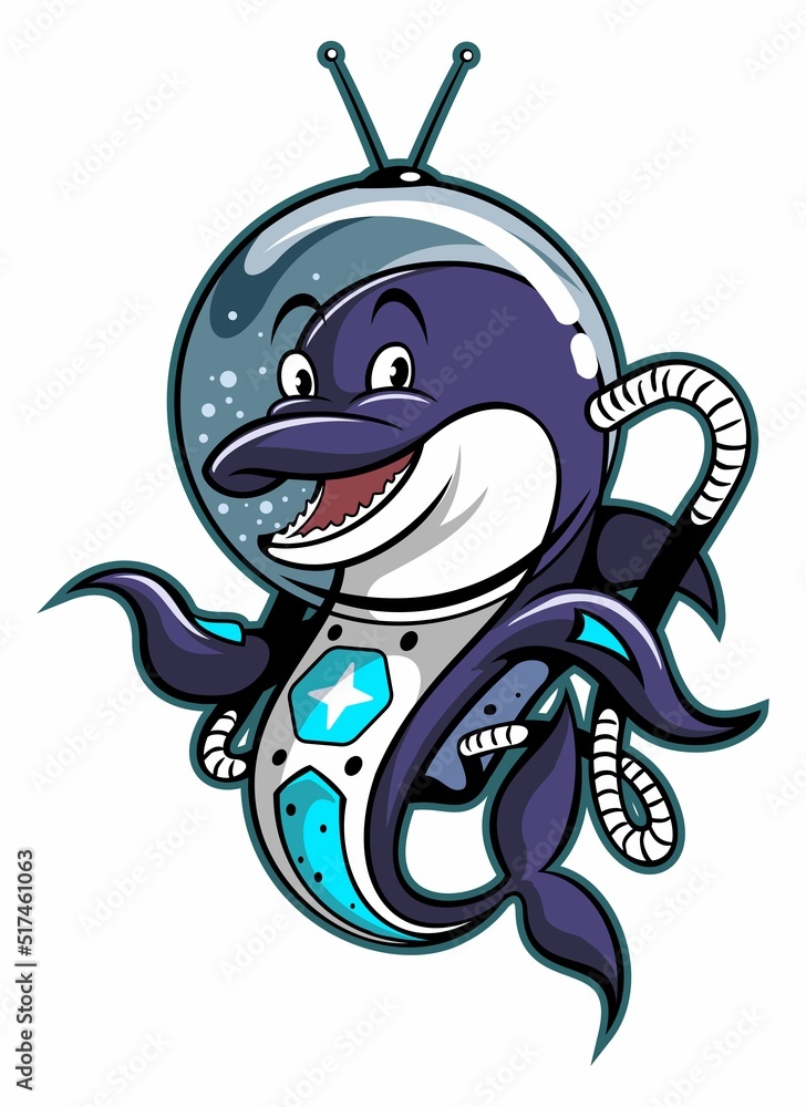 Cartoon style dolphin character in the astronaut , space suit. Isolated ...