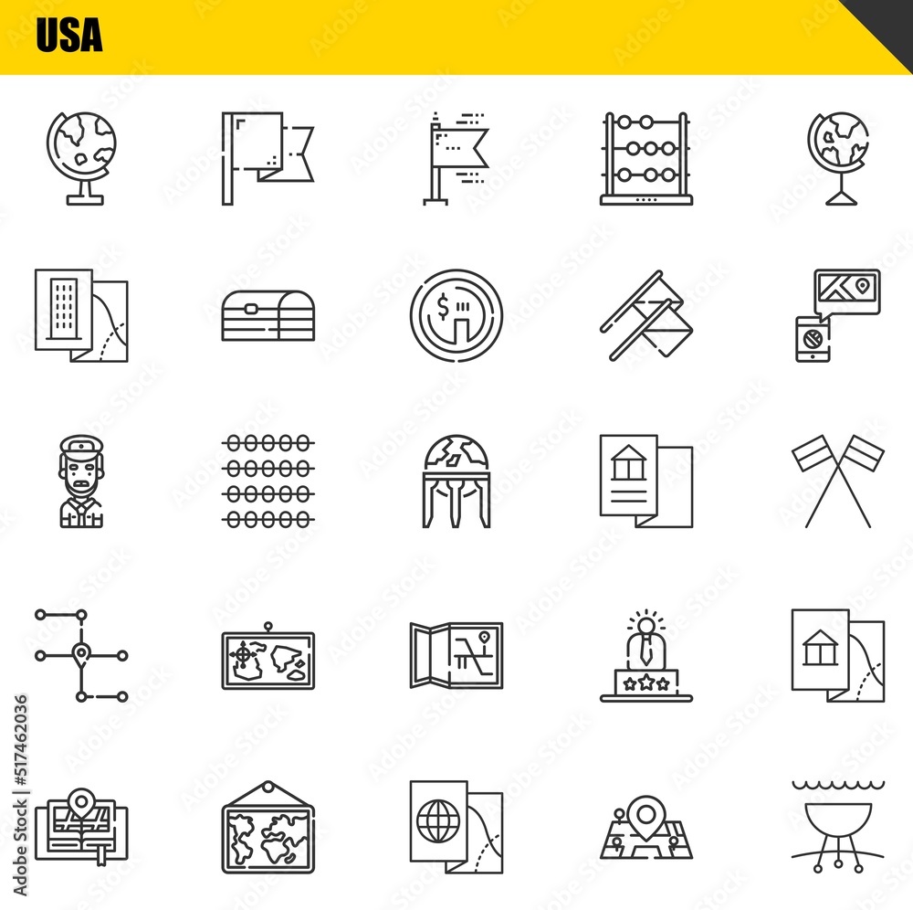 usa vector line icons set. globe, map and captain Icons. Thin line ...