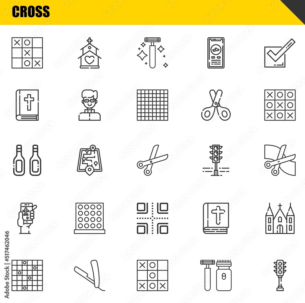 cross vector line icons set. tic tac toe, tic tac toe and additives ...