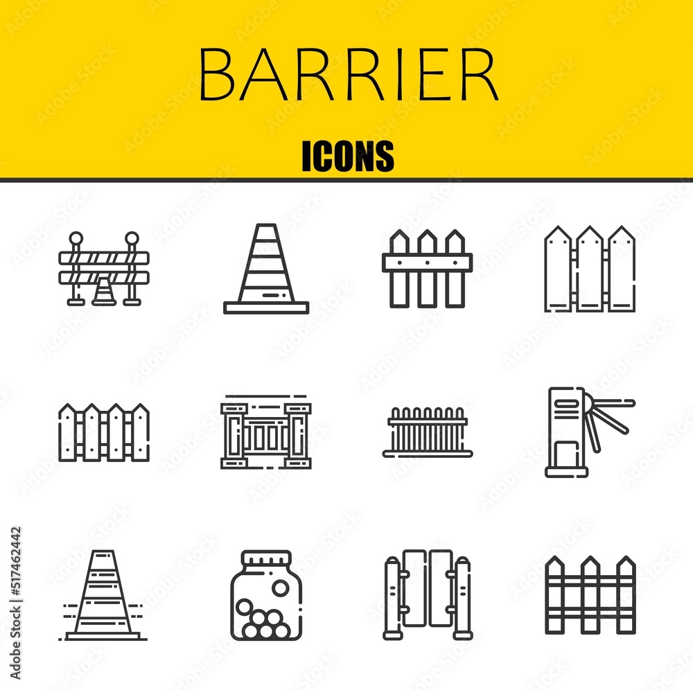 barrier vector line icons set. traffic barrier, cone and fence Icons ...